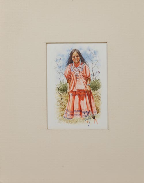 Miniature Diné Navajo Painting of Young Apache Girl by Calvin Toddy ...