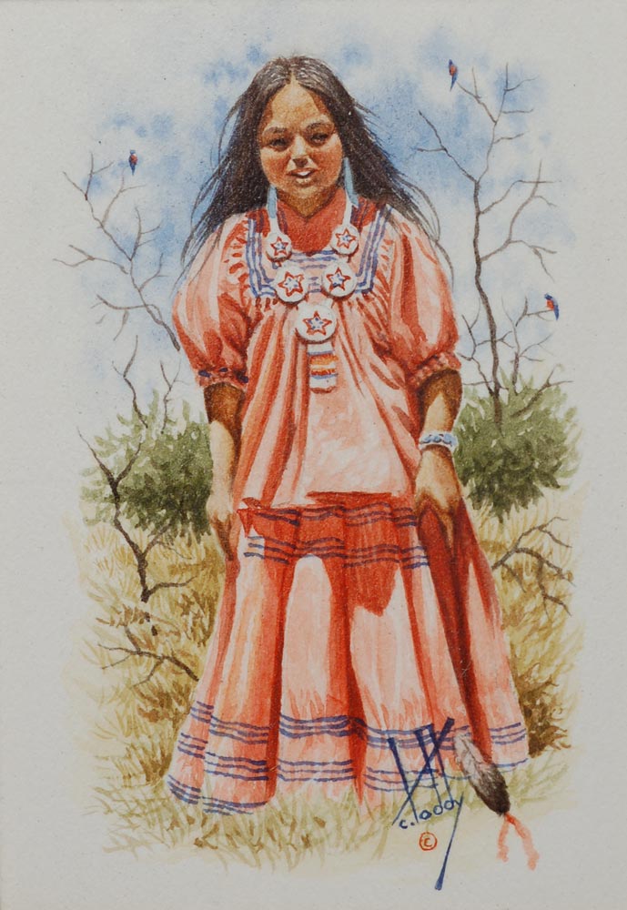 Miniature Diné Navajo Painting of Young Apache Girl by Calvin Toddy ...