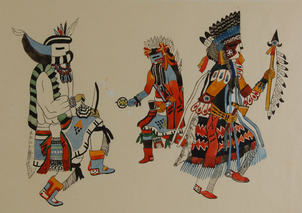 Watercolor of Three Katsinas – Zuni Pueblo | Adobe Gallery - Adobe ...