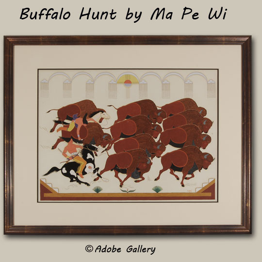 Ma Pe Wi Native American Southwest Painting Buffalo Hunt C4626A - Adobe ...