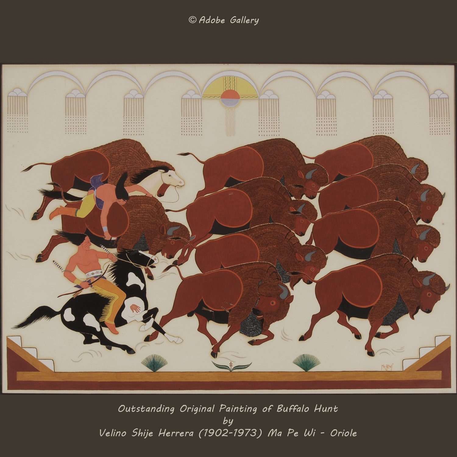 Ma Pe Wi Native American Southwest Painting Buffalo Hunt C4626A - Adobe ...