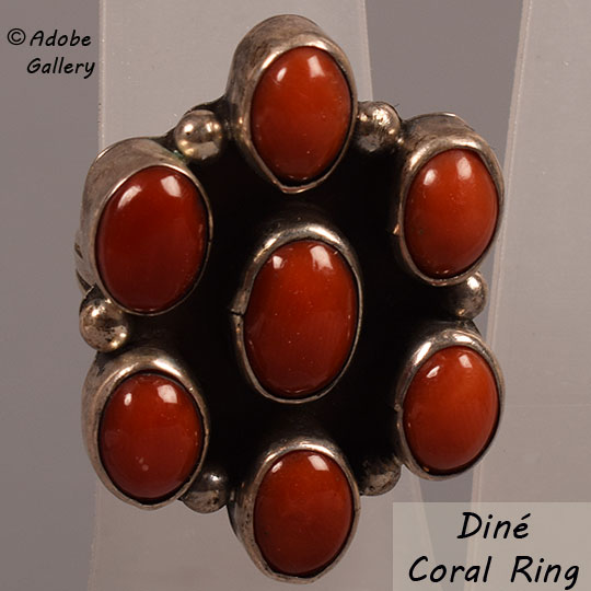 Silver Native American Coral Jewelry Ring C4643-77 - Adobe Gallery ...