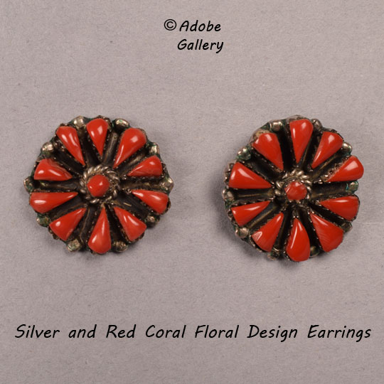 Zuni Pueblo Native American Silver Jewelry Coral Earrings C4643-102 ...