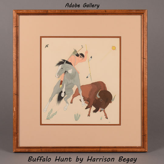 Begay Southwest Native American Painting Buffalo C4683B - Adobe Gallery ...