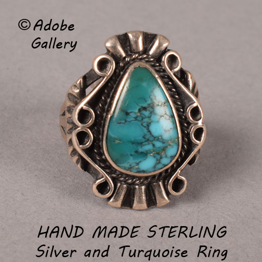 Navajo Southwest Native American Turquoise Jewelry Ring C4696P - Adobe ...
