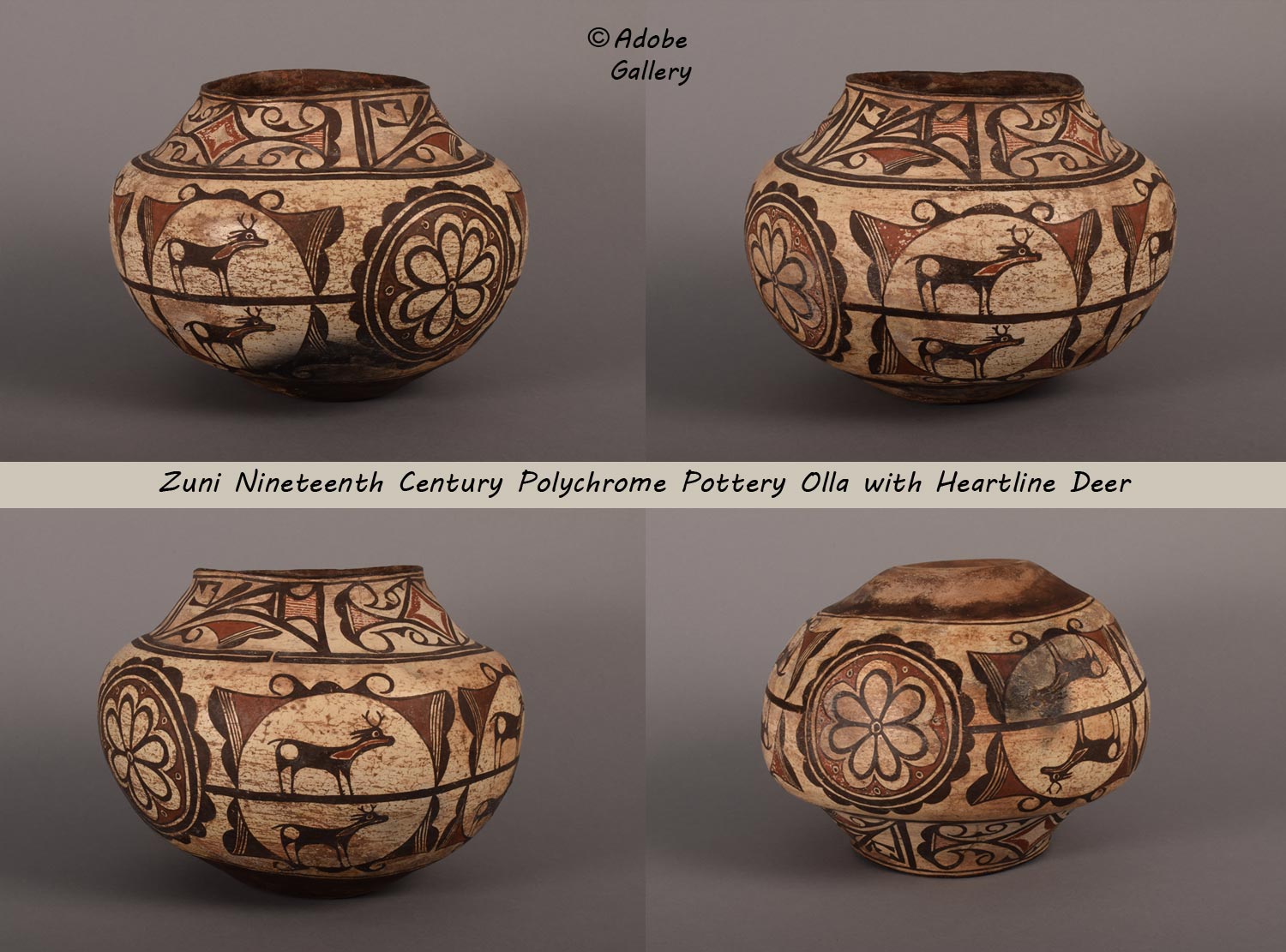 Zuni Southwest Indian Historic Pottery Heartline Deer C4737C - Adobe ...