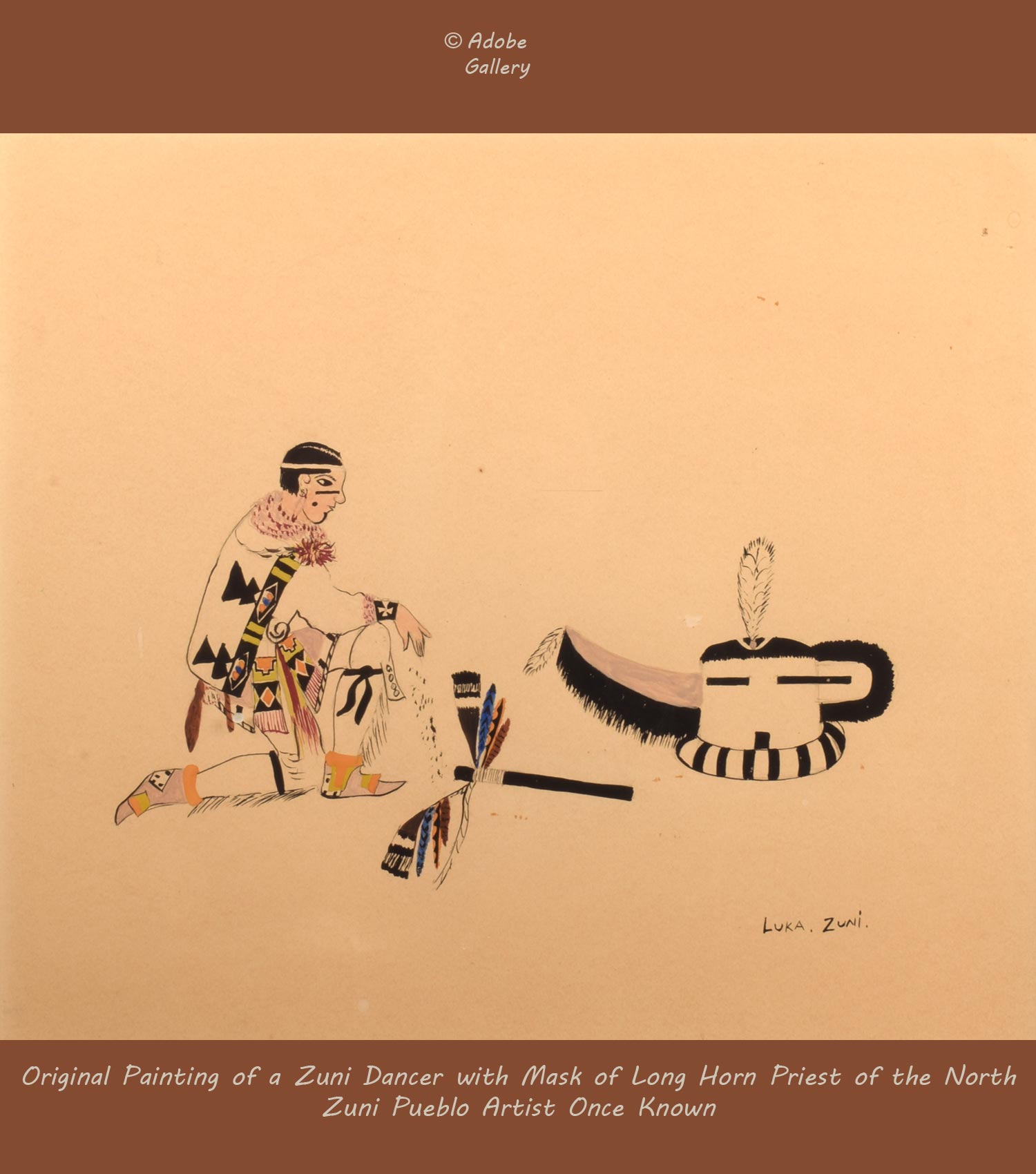 Southwest Native American Painting Zuni Pueblo Shalako C4803P - Adobe Gallery, Santa Fe