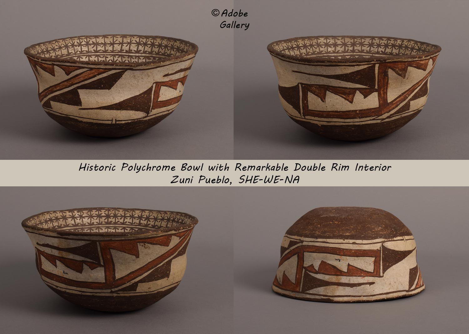 Southwest Indian Historic Zuni Pueblo Pottery Bowl C4915D - Adobe ...