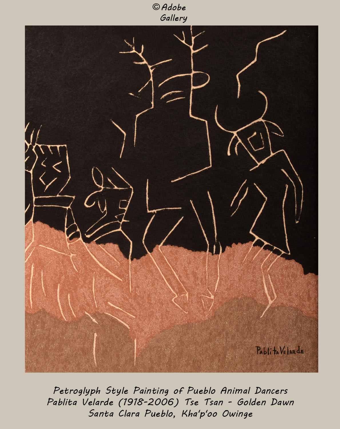 Pablita Velarde Southwest Native American Painting Golden Dawn C4950A - Adobe Gallery, Santa Fe